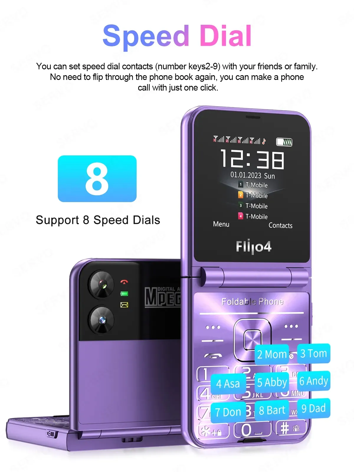 Unlocked 2G Flip Phone 2.6 Inch Screen, Quad Band GSM, 4 SIM, Speed ...