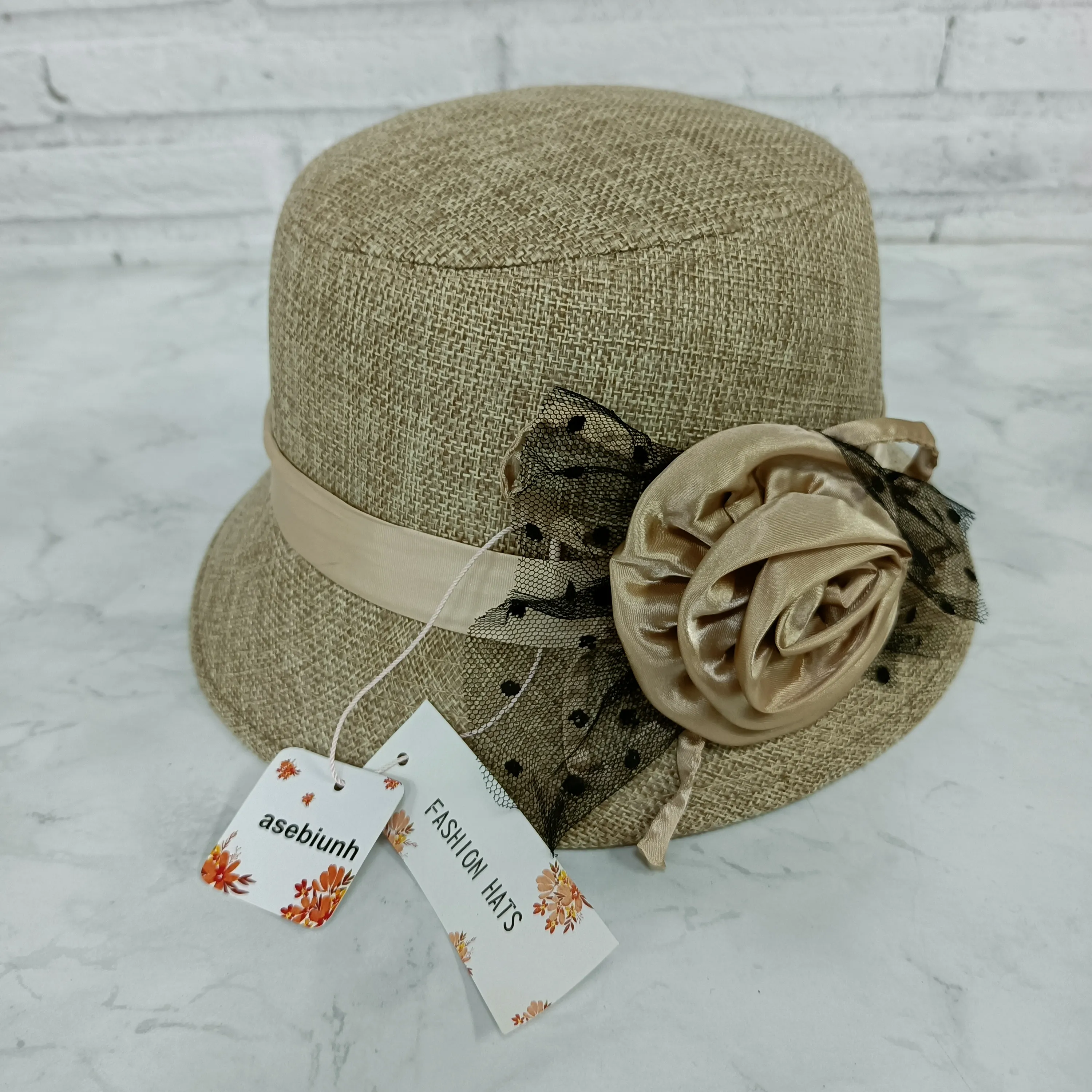 DHgate.com:Womens Linen Cloche Hat with Lace Band and Flower ...
