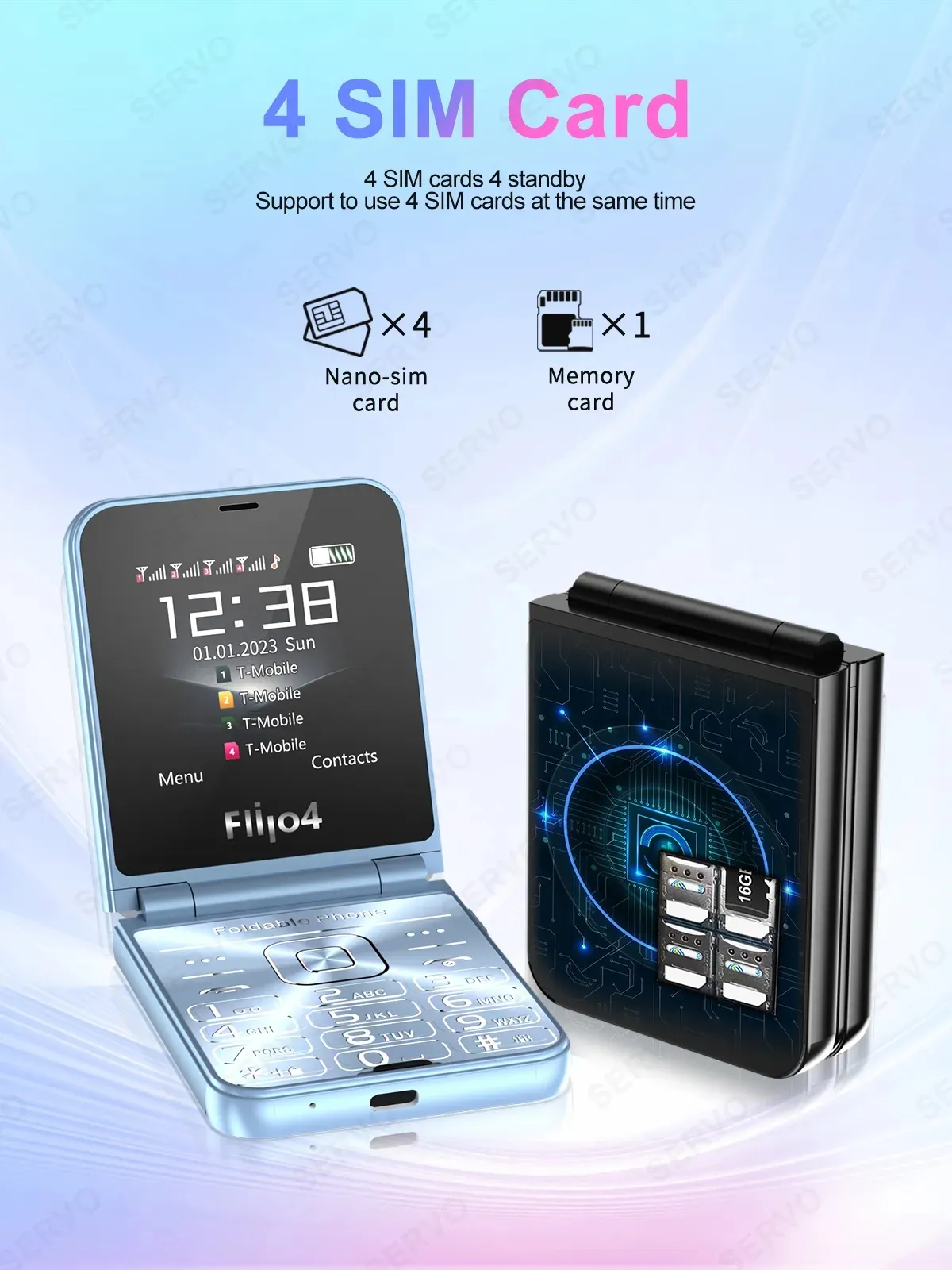 Unlocked 2G Flip Phone 2.6 Inch Screen, Quad Band GSM, 4 SIM, Speed ...