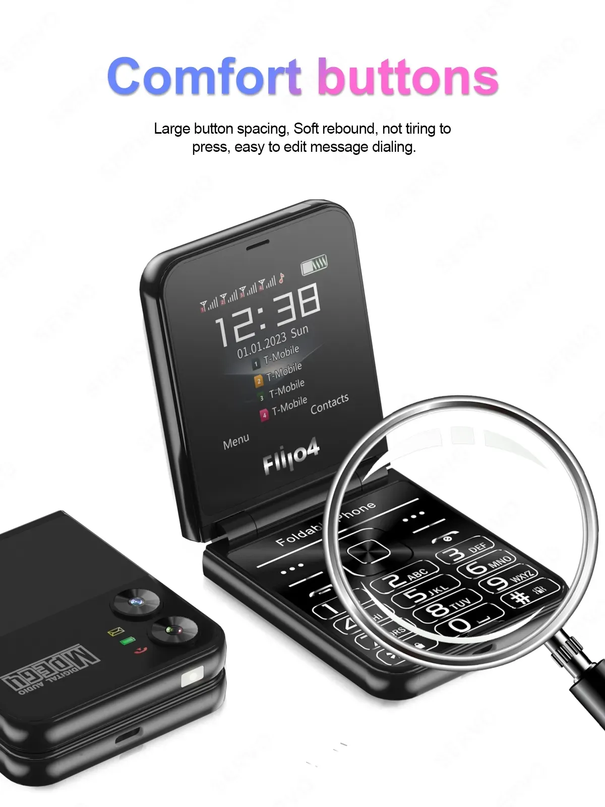Unlocked 2G Flip Phone 2.6 Inch Screen, Quad Band GSM, 4 SIM, Speed ...