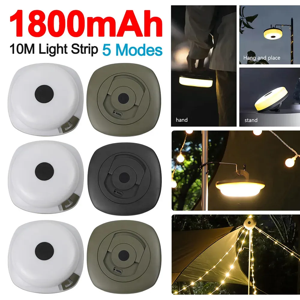 Portable LED Camping String Lights: 1800mAh USB Rechargeable Lanterns ...