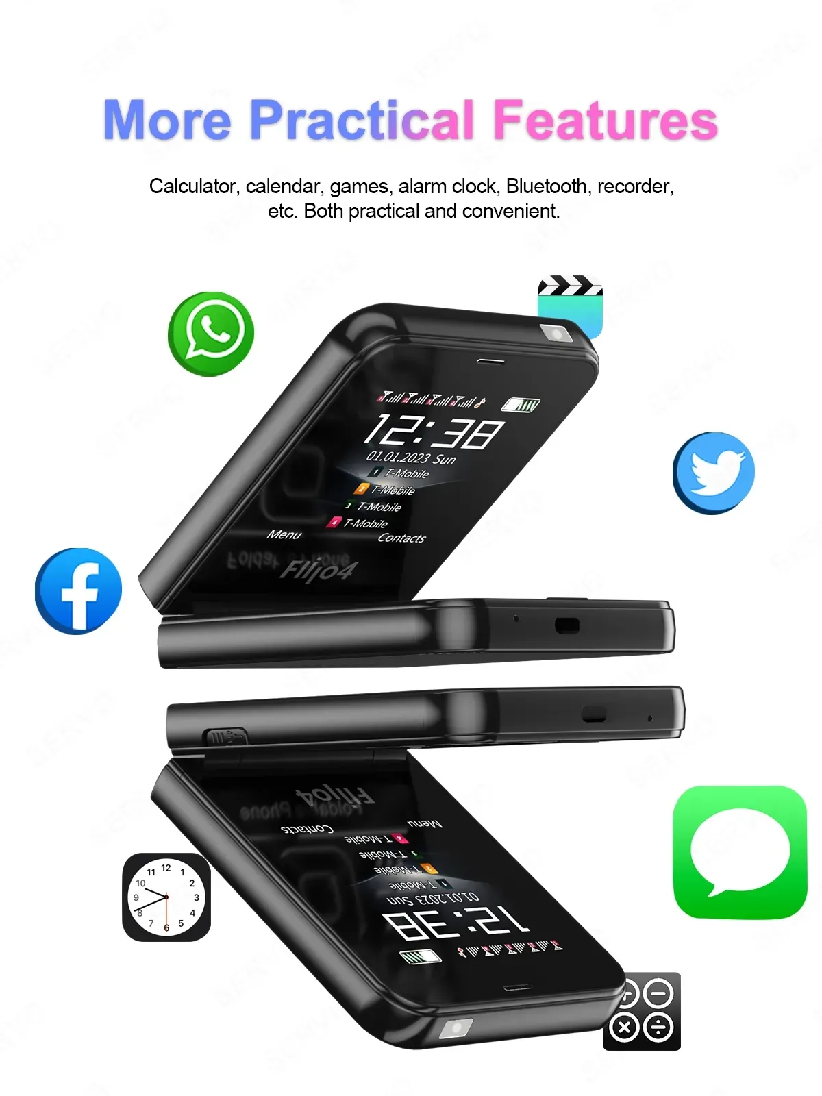 Unlocked 2G Flip Phone 2.6 Inch Screen, Quad Band GSM, 4 SIM, Speed ...