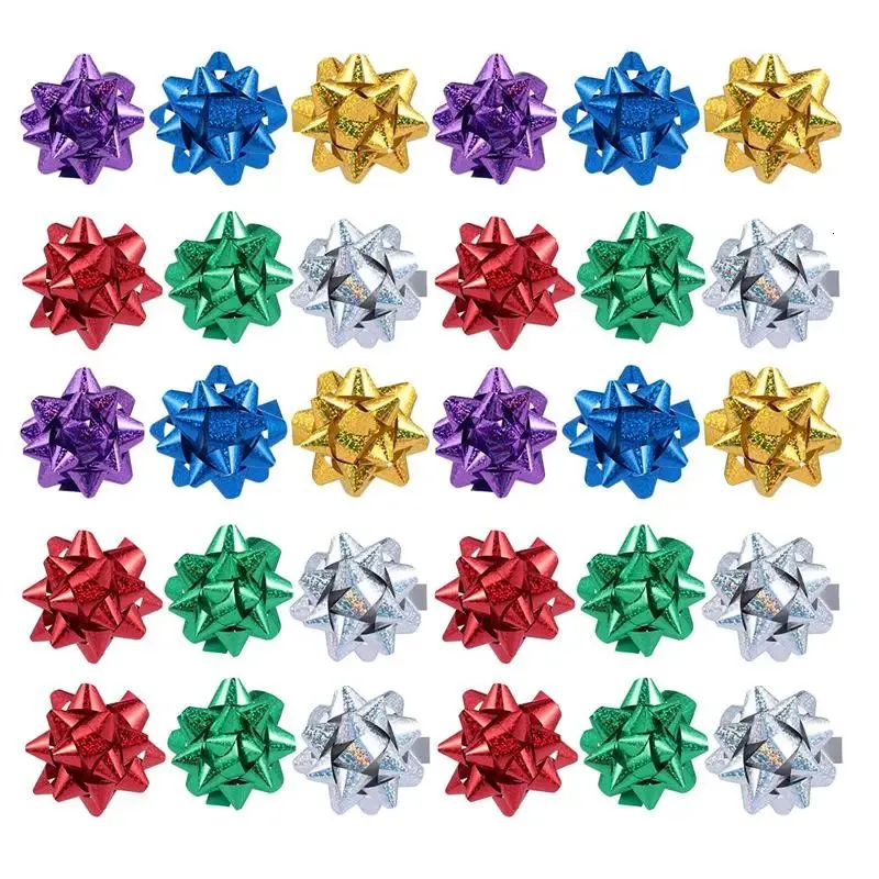 Christmas Self Adhesive Reflective Pull Bows, Gift Wrap Bows, Tree ...