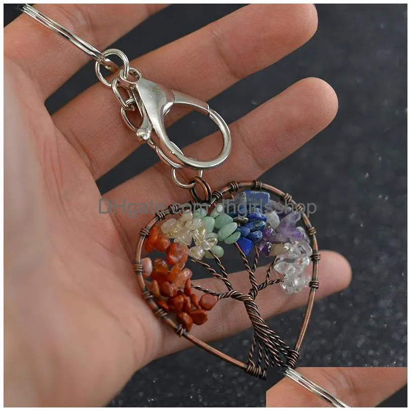 Tree Of Life 7 Chakra Crystal Dream Catcher Keychain With Heart Charm ...