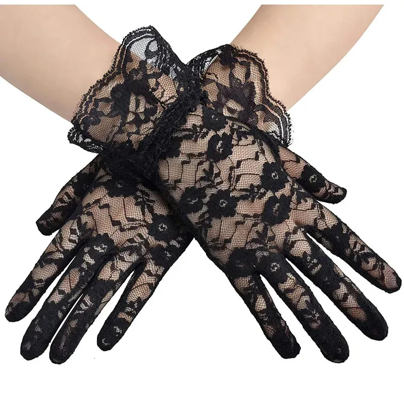 Vintage Sheer Lace Gloves For Women Floral Design, Short Wrist Length ...