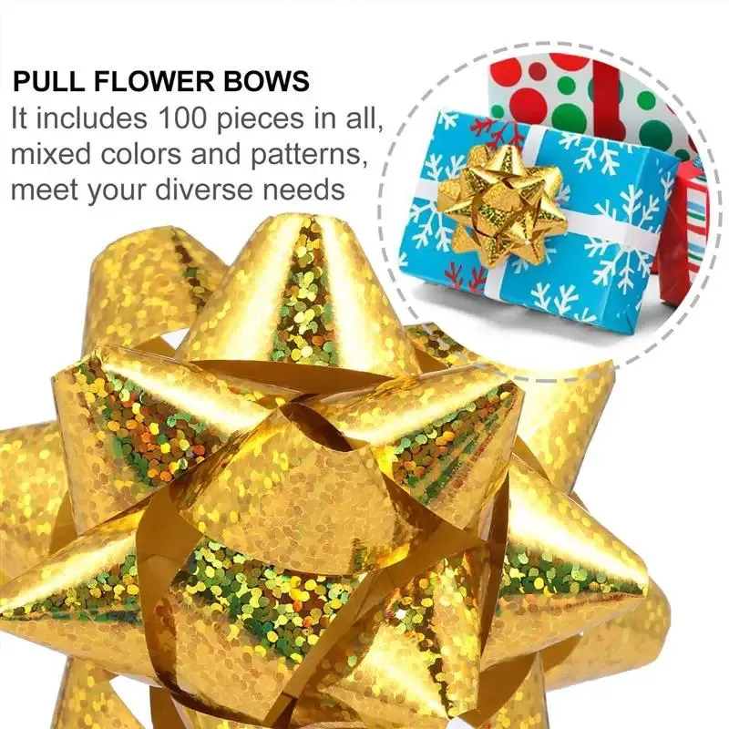 Christmas Self Adhesive Reflective Pull Bows, Gift Wrap Bows, Tree ...