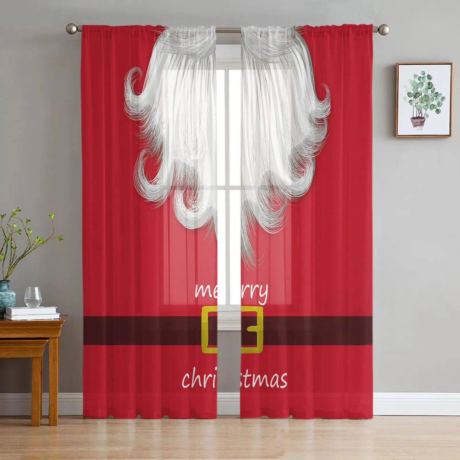 DHgate.com:Red Carnival Santa Claus Beard Voile Sheer Curtains for ...