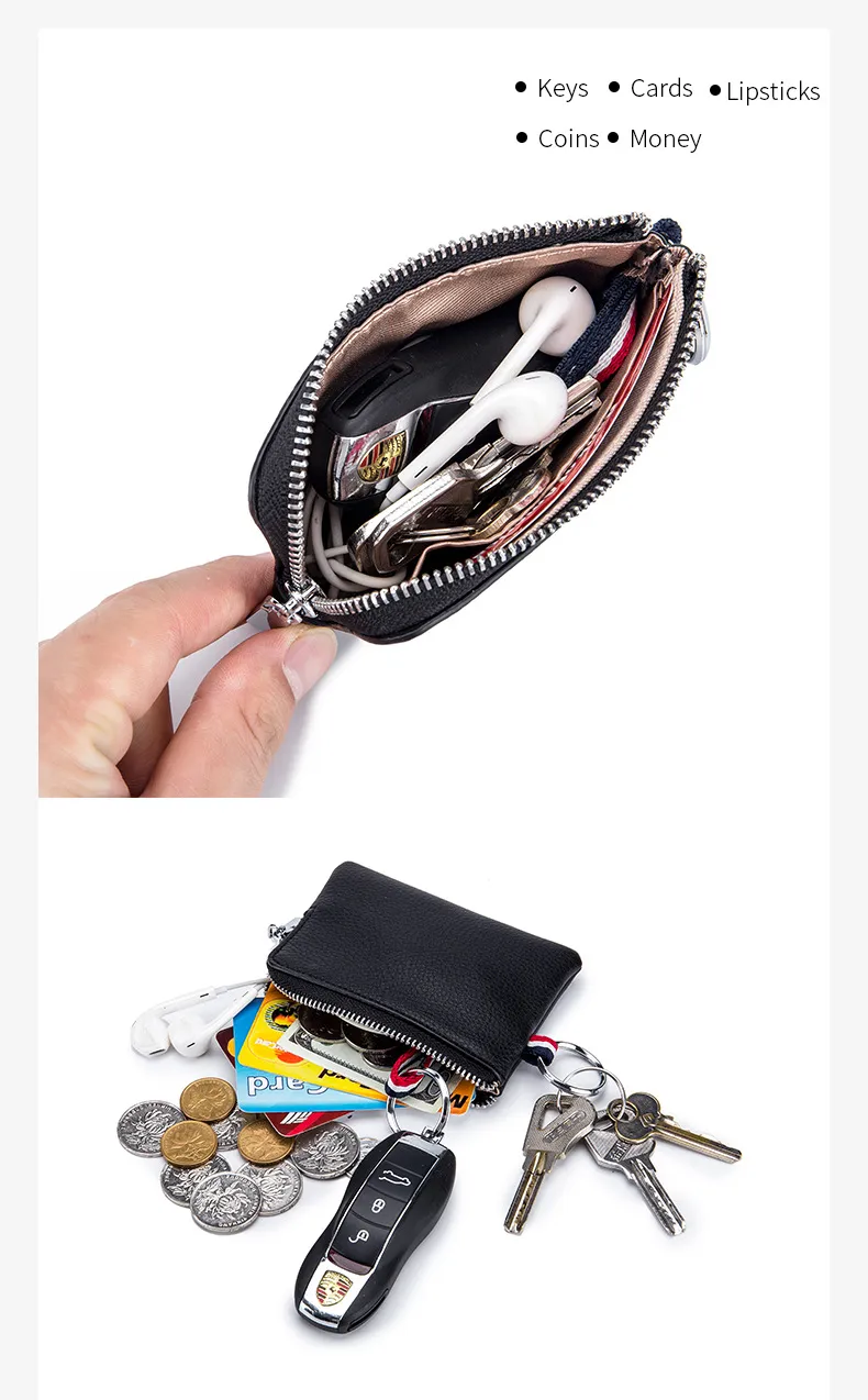 Mini leather coin pouch wallet with zipper closure, 4 × 4.5 × 1.6 in 10 ...