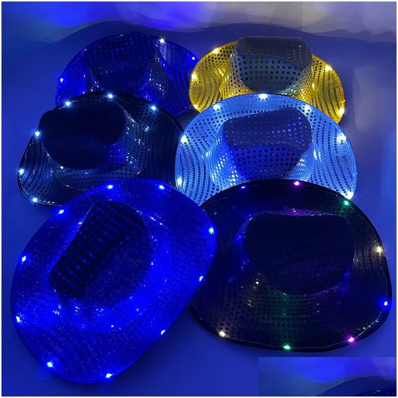 LED Cowgirl Led Party Hats With Flashing Lights And Sequin Cowboy ...