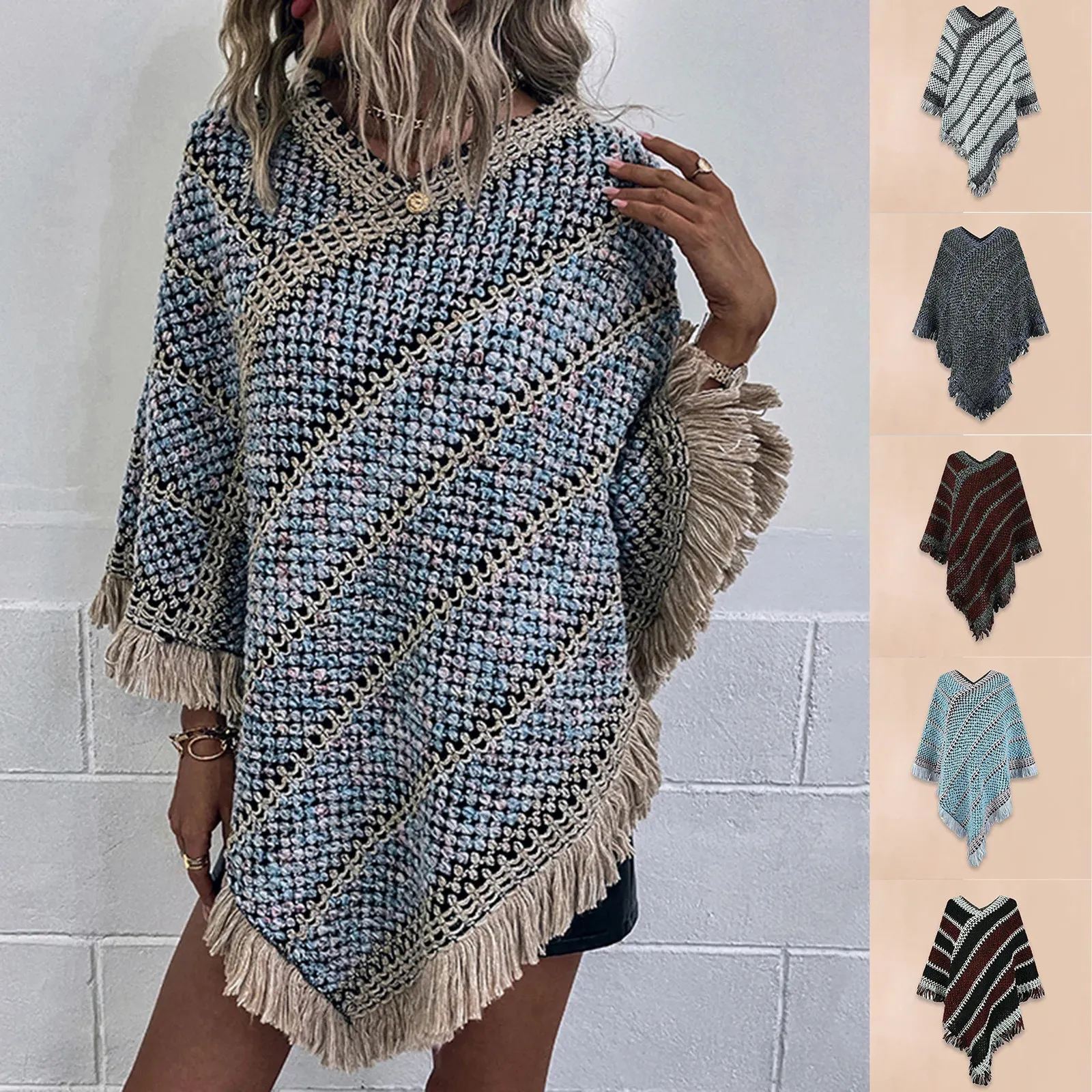 DHgate.com:Womens Knit Cape Shawl, Slim Fit Horizontal Stripe Basic ...