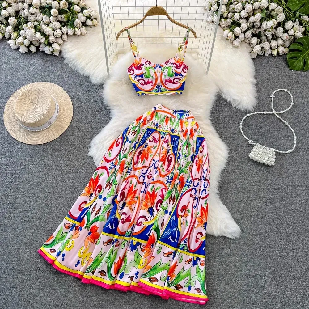Two Piece Dress Designer Runway Fashion Sexy Two Piece Set Spaghetti ...
