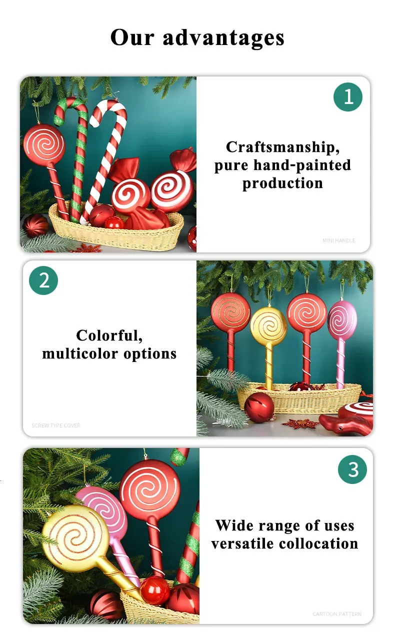 Festive Christmas Candy Ornaments: 30-40cm Lollipop & Cane Pendants ...