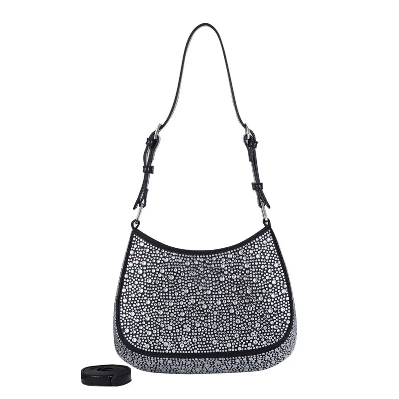 Rhinestone Handbags Chic Nylon Hobo Bag, Sparkling Beaded Shoulder ...