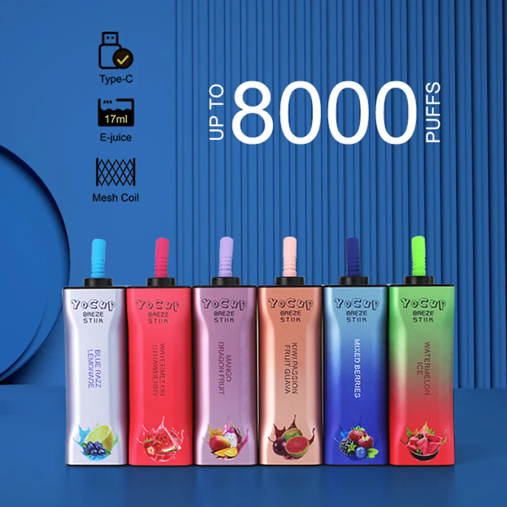 New Disposable Vape BREZE STIIK Yocup 8000 Puffs Vape Disposable Puff ...