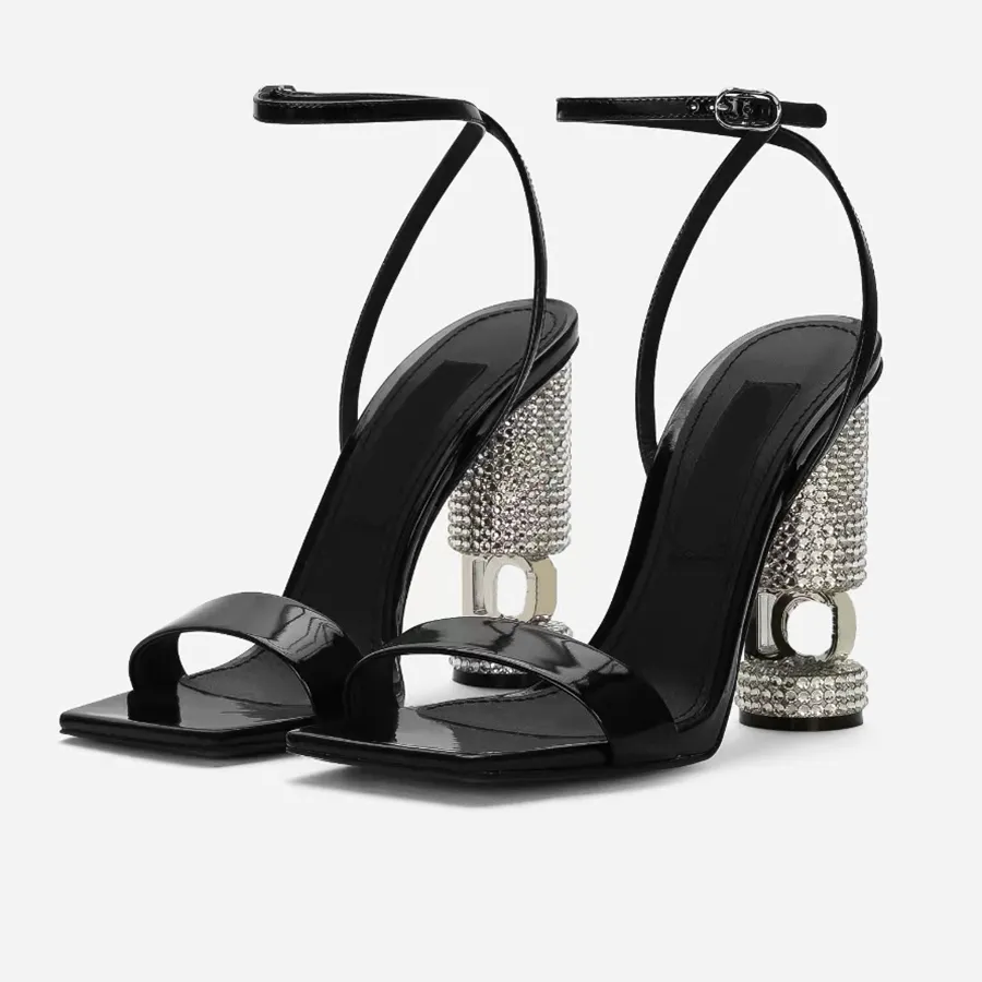 Bulk Chunky Heeled Platform Sandals Women's Shiny Calf Leather Crystal ...