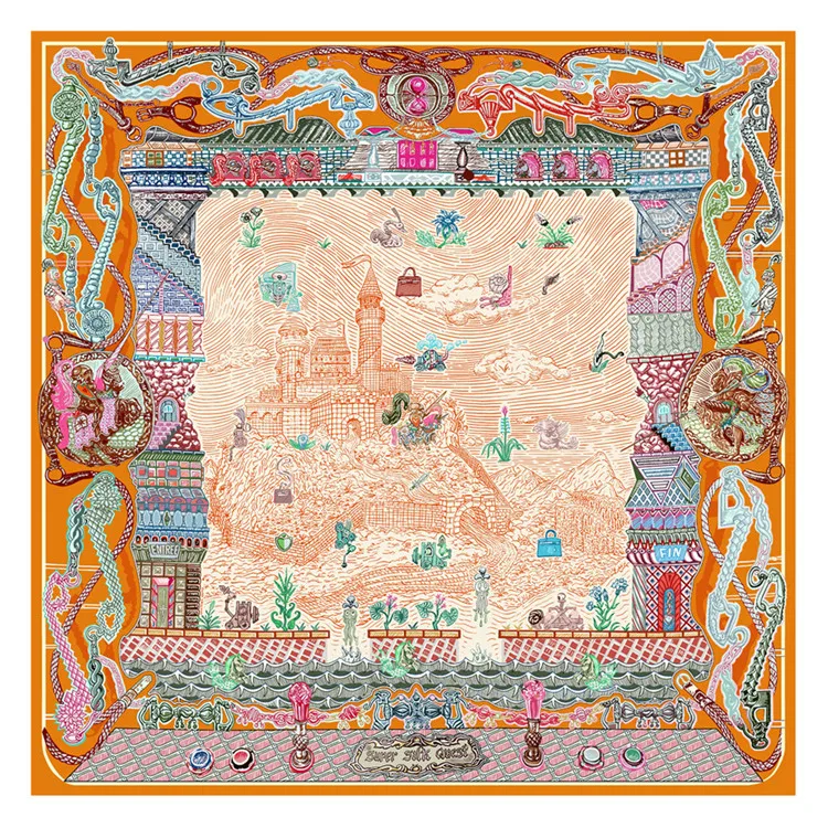 Silk Scarf Women Underwater Castle Printing Square Scarves Fashion Head ...