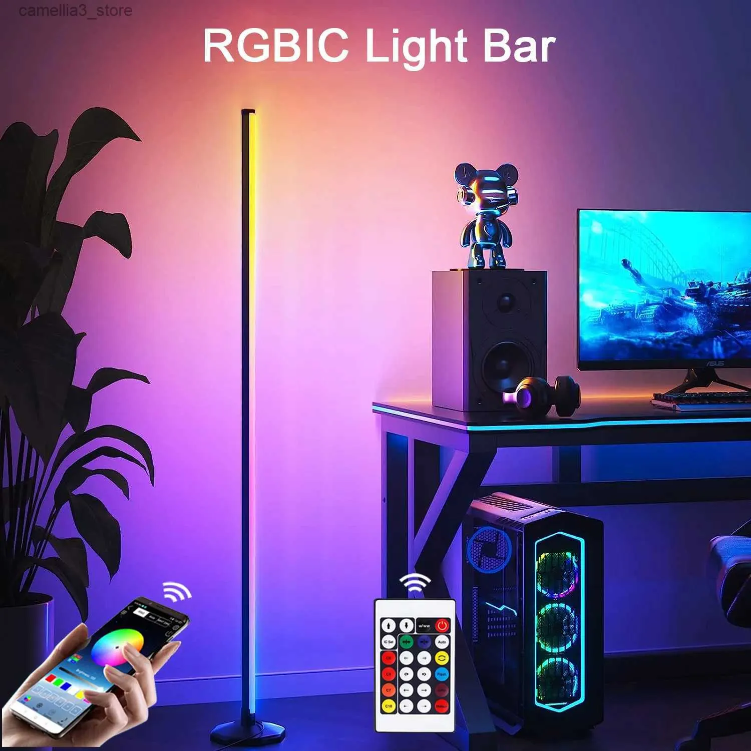 Floor Lamps Smart Led RGB Light Bars 120CM Floor Lamp Bluetooth App ...
