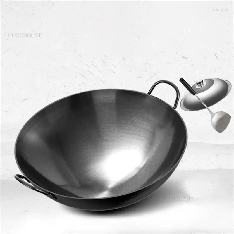 Handmade Iron Wok - Traditional Round Bottom Stir Fry Pan, Uncoated ...