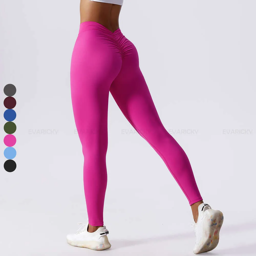 Lu Yoga No Camel Toe Deep V Cut Back Design Legging Frauen Plissee