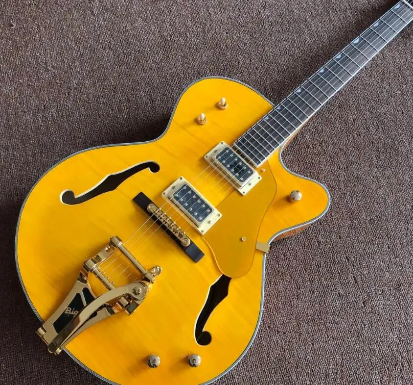 Hollow Body Jazz Guitar: Semi Hollow Electric Archtop In Yellow Tiger ...