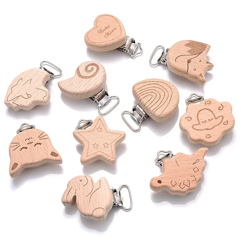 DHgate.com:50pcs Beech Wood Pacifier Clips for Babies, Heart Shaped ...