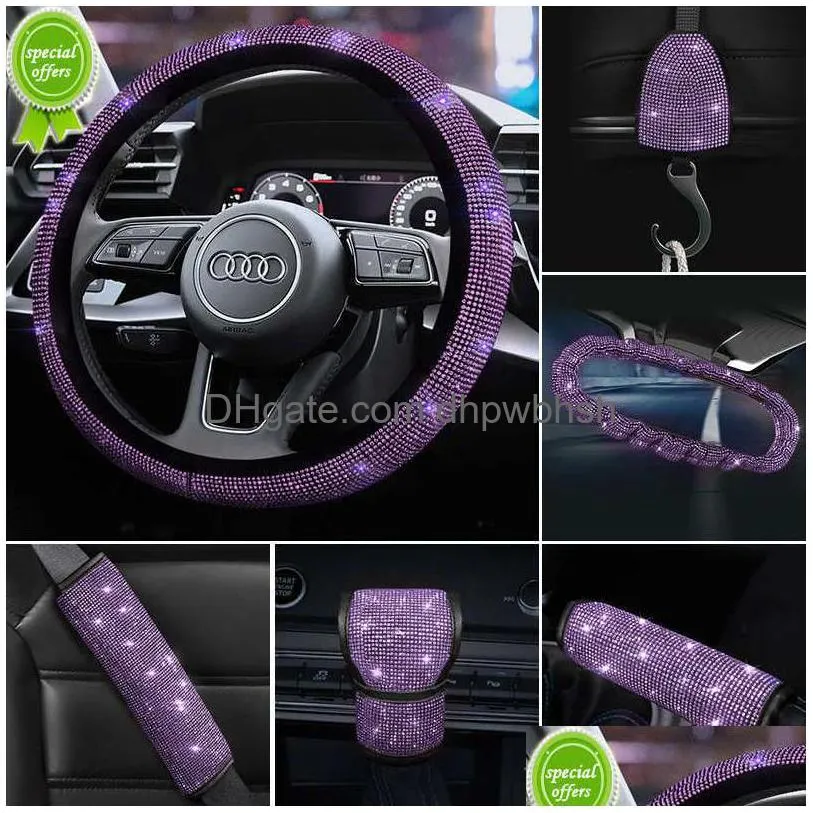 DHgate.com:Purple Pu Leather Car Steering Wheel Er Set Diamond Pink Ers ...