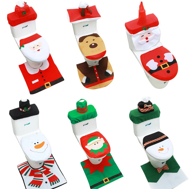 Christmas Bathroom Decorations Set Santa Toilet Seat Cover & Xmas Home ...