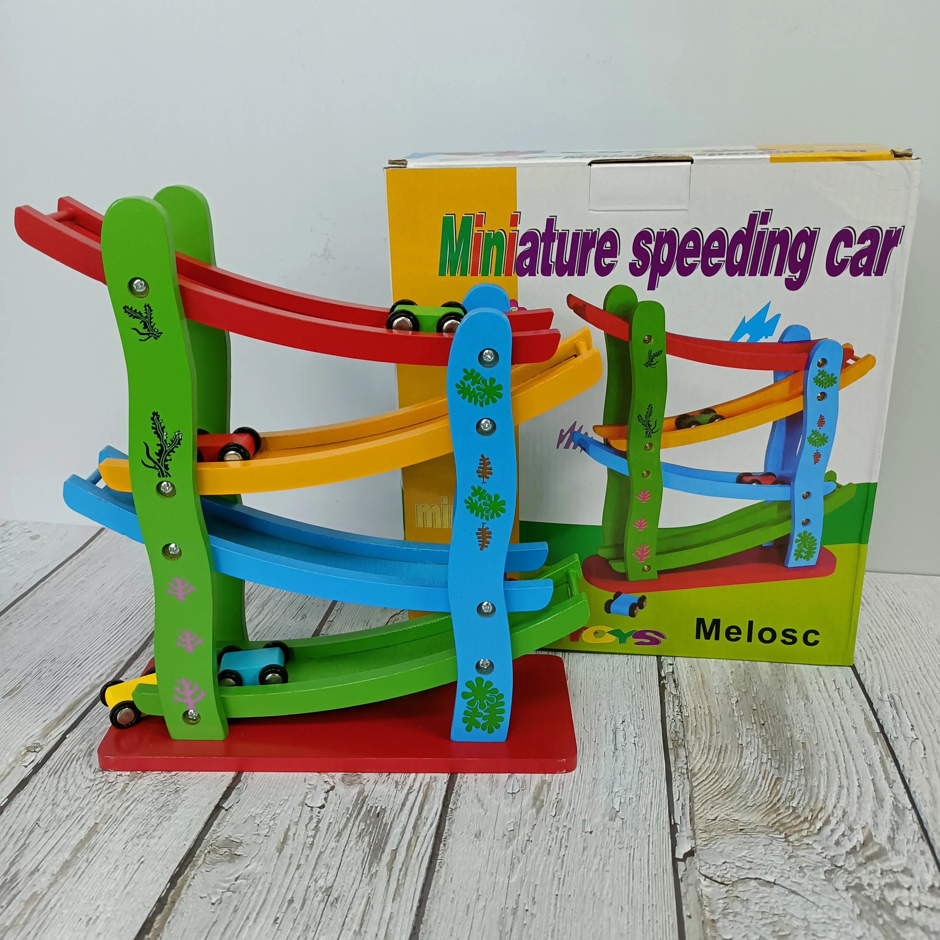 Wooden Car Ramp Race Track Toy - Melosc Building Structures & Vehicle ...