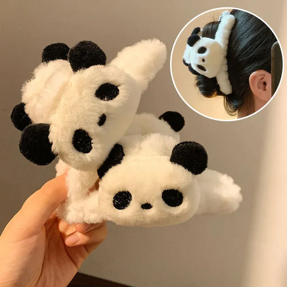 Cute Panda Hair Claw Clip - Plush Animal Hair Clip, Fluffy Cartoon Crab ...