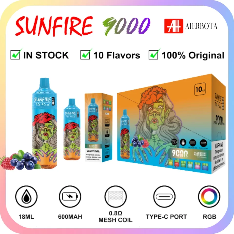 Original Sunfire 9000 Puffs Disposable Vape Pen Rechargeable Electronic
