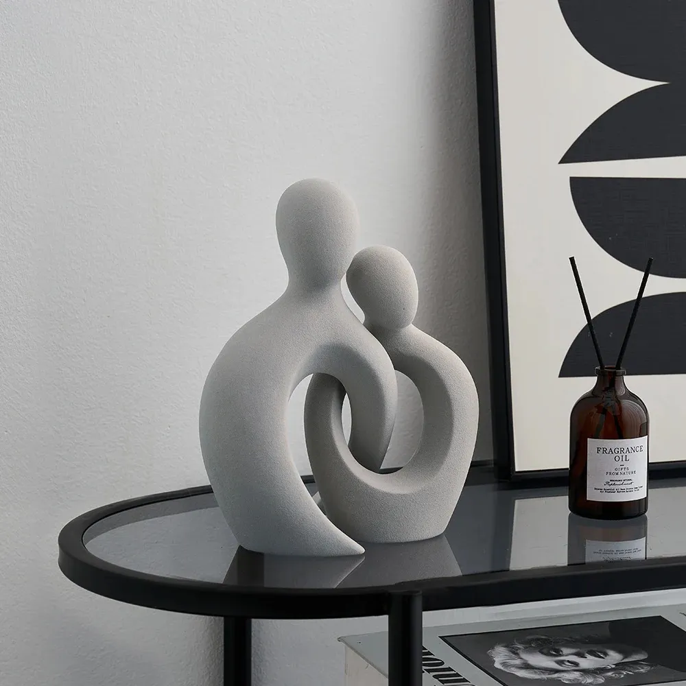 Abstract Couple Statue - Modern Art Sculpture, Loving Embrace Figurine ...