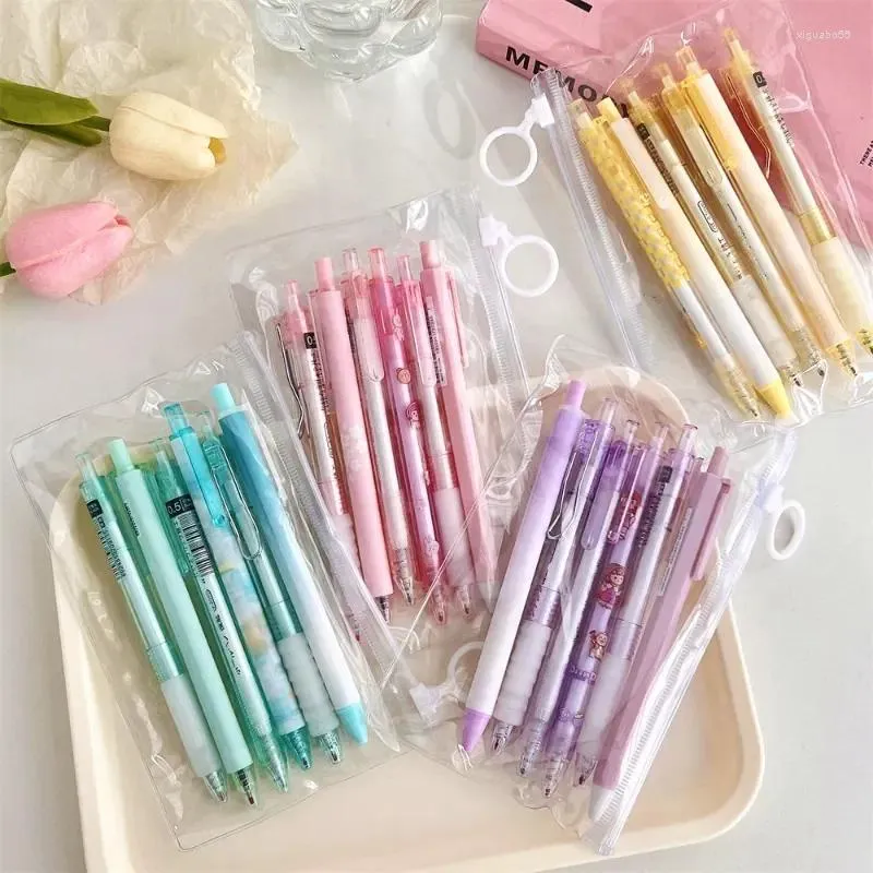 Solid Color Gel Pen Set - Korean Stationery, 0.5mm Black Ink Pens for ...