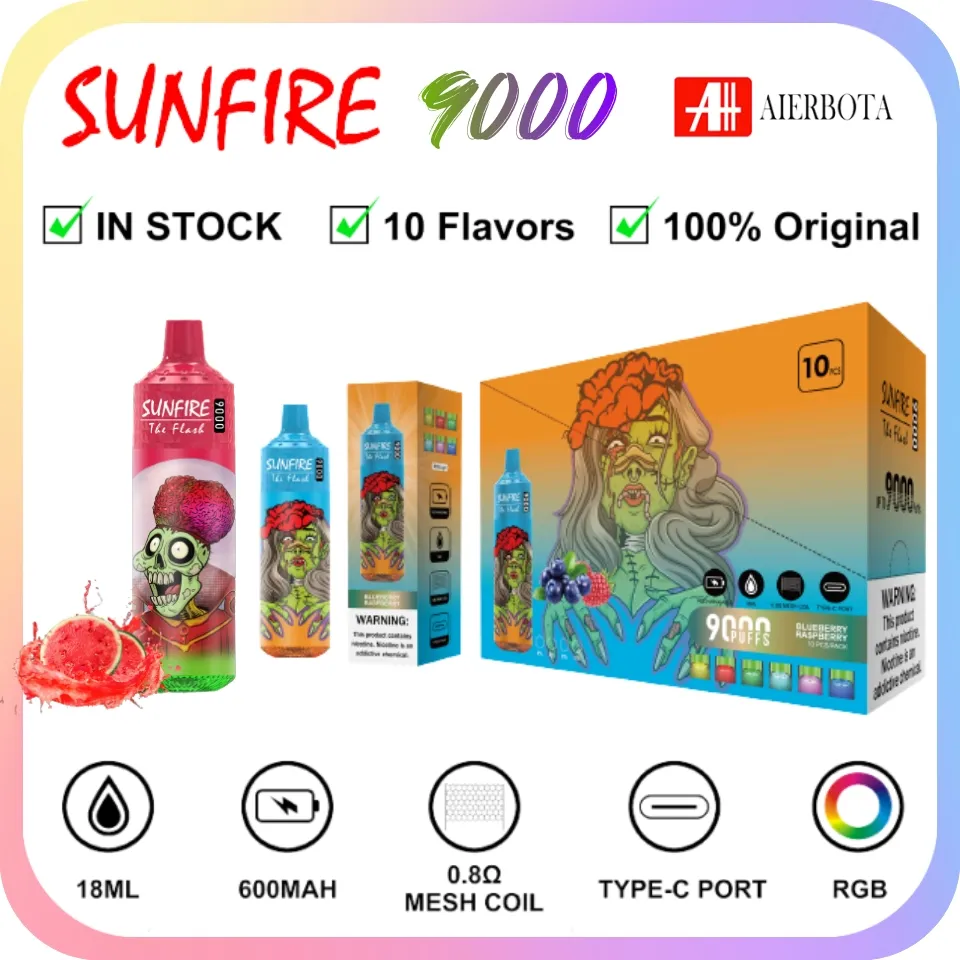 Usine Originale Sunfire 9000 Puff Vape Jetable Pod Cigs Électroniques