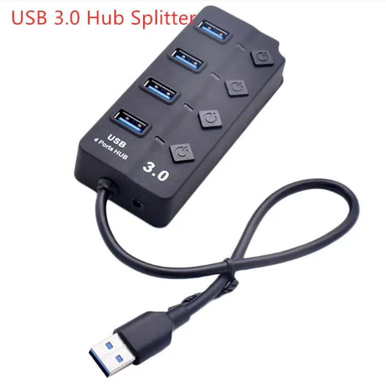 Black High Speed True USB 3.0 Hub 4 Ports USB Hub Splitter 5 Gbps Speed For PC Laptop Notebook ...
