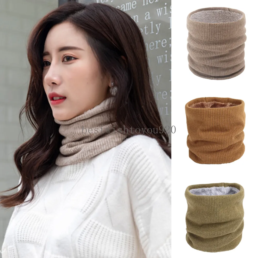 Fashion Women Knitted Ring Scarf Solid Color Polyester Acrylic Winter ...