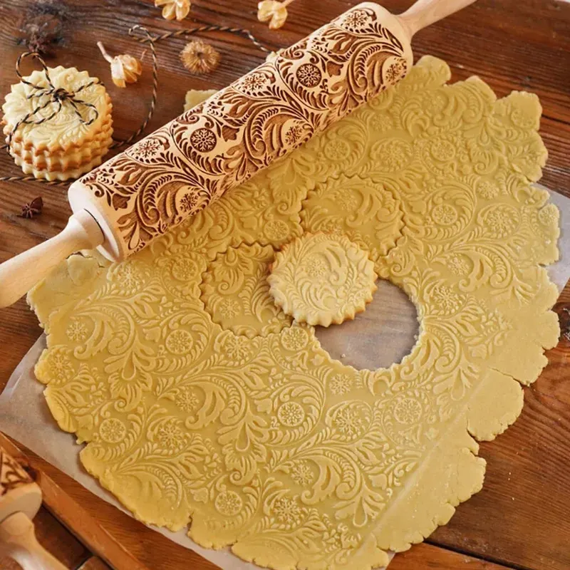 DHgate.com:Embossed Rolling Pin for Cookies, Wooden Engraved Flower ...
