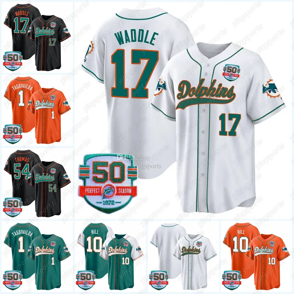 Jaylen Waddle dolphins 50th Baseball Jerseys Tyreek Hill Tua Tagovailoa ...