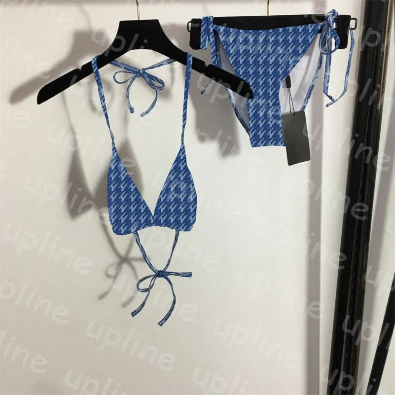 Designer Halter Backless Women Cute Bikini Sets With Letter Print For ...