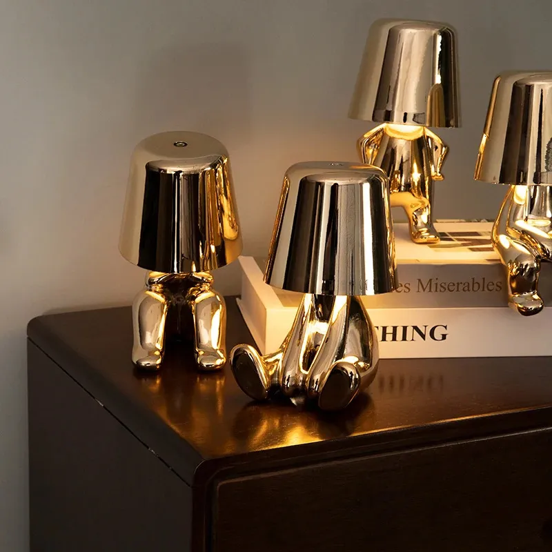 Decorative Objects Figurines Little Golden Man Table Lamp, Rechargeable ...