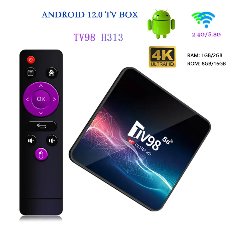 TV98 TV Box: Android 12.1, Allwinner H313 Quad Core, 1G/8G or 2G/16G, 2 ...