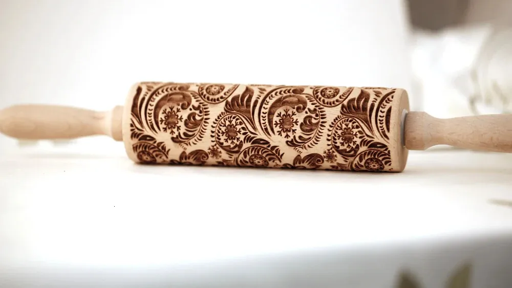 DHgate.com:Embossed Rolling Pin for Cookies, Wooden Engraved Flower ...