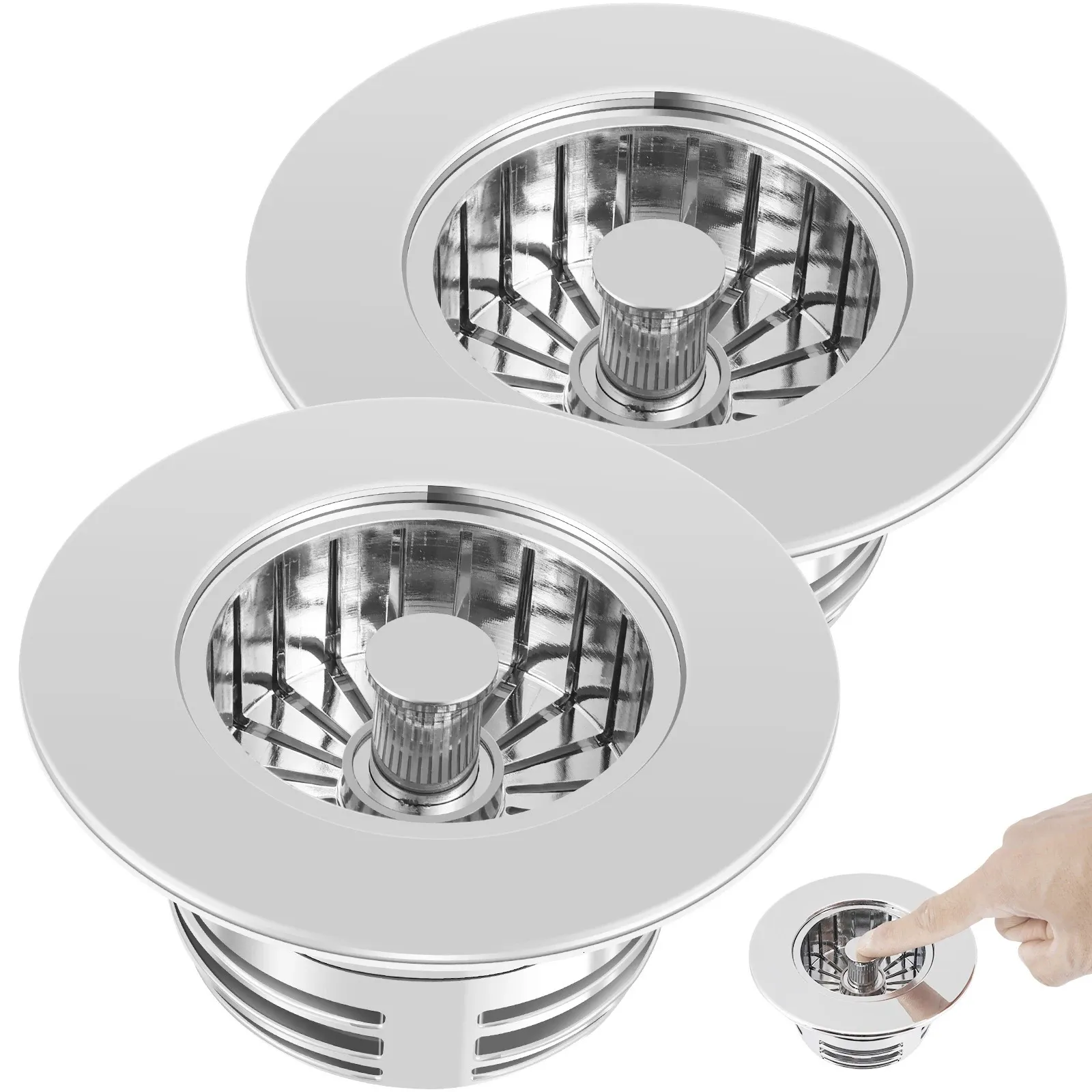 2-Pack Stainless Steel Pop-Up Sink Strainers with Anti-Clogging Filters ...