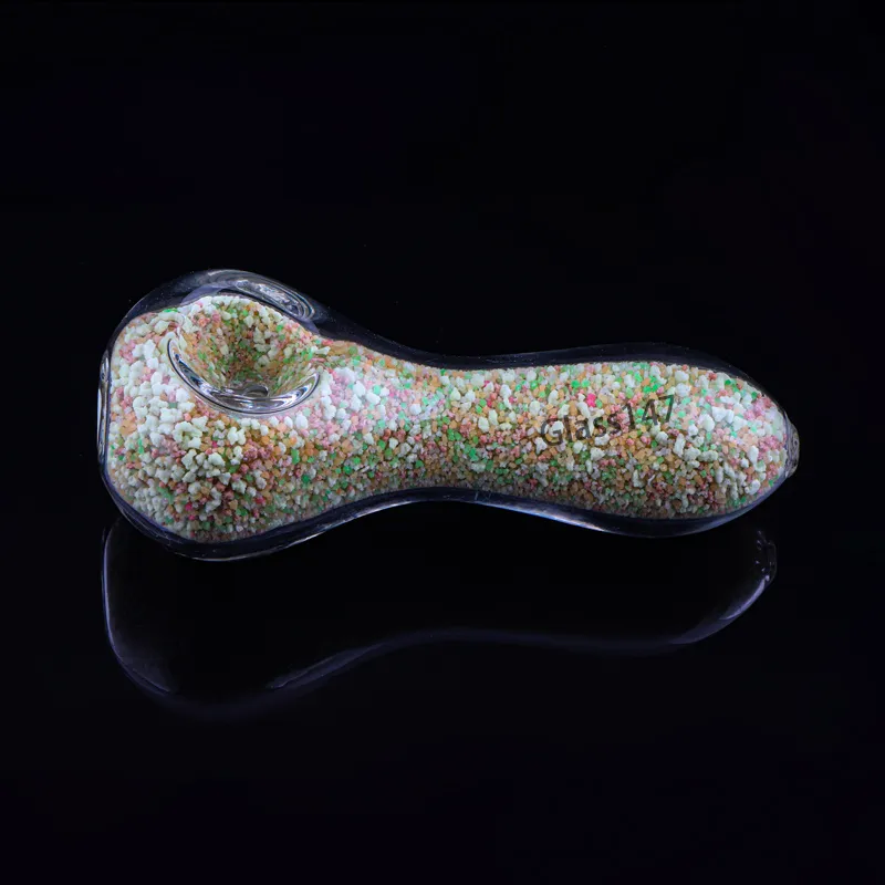 Glow In The Dark Sand Filled Glass Hand Pipe Spoon Smoking Water Pipe ...