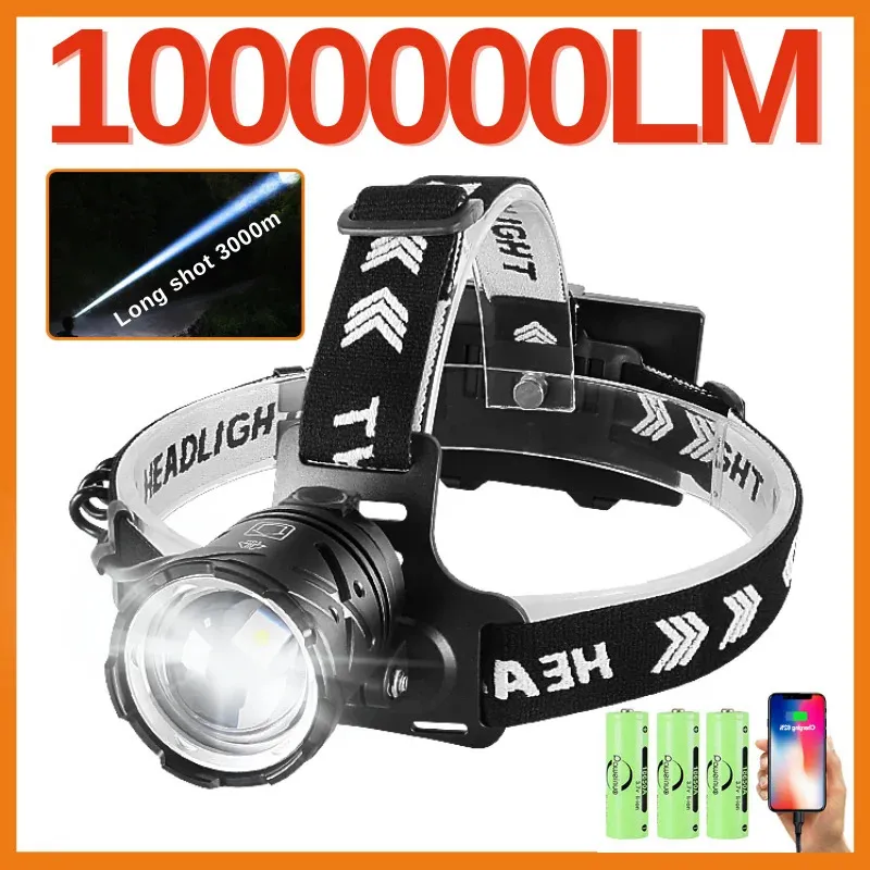 Super Bright LED Headlamp - 1000000LM Rechargeable Headlight for ...