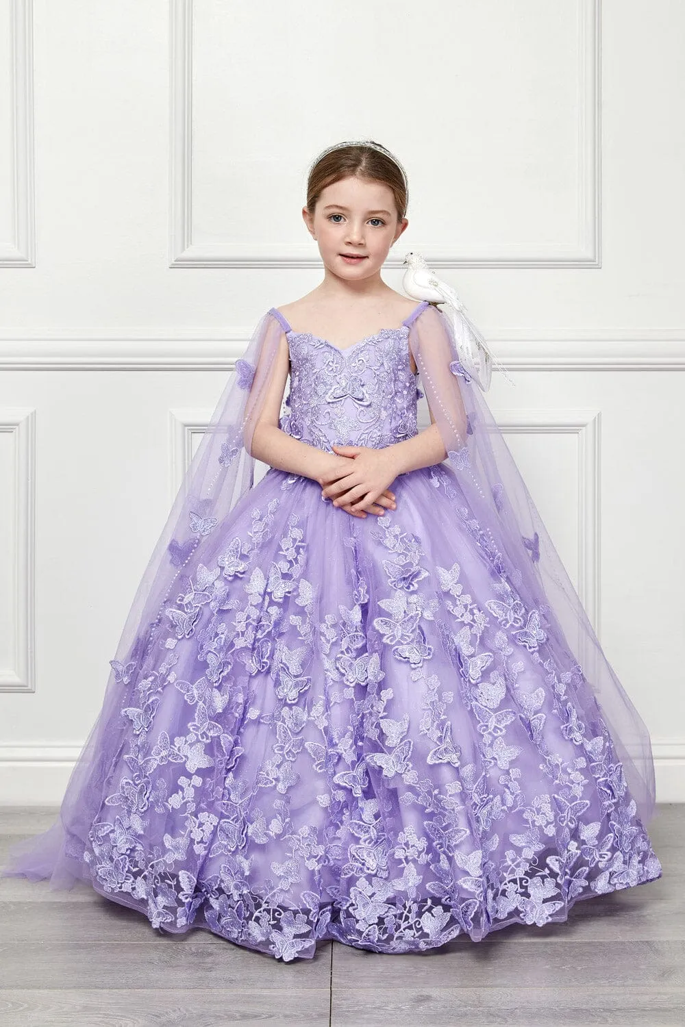 Glittery 3D Butterfly Cape Pageant Dress For Little Girls Perfect For ...