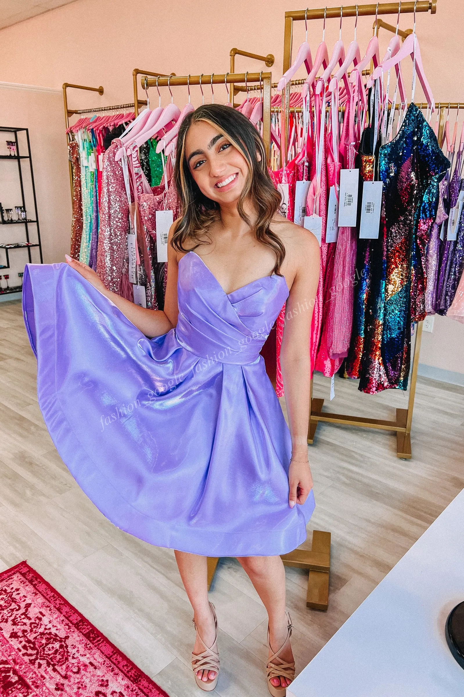 Orchid Sweetheart Neck A Line Satin Light Purple Dress Semi Formal ...