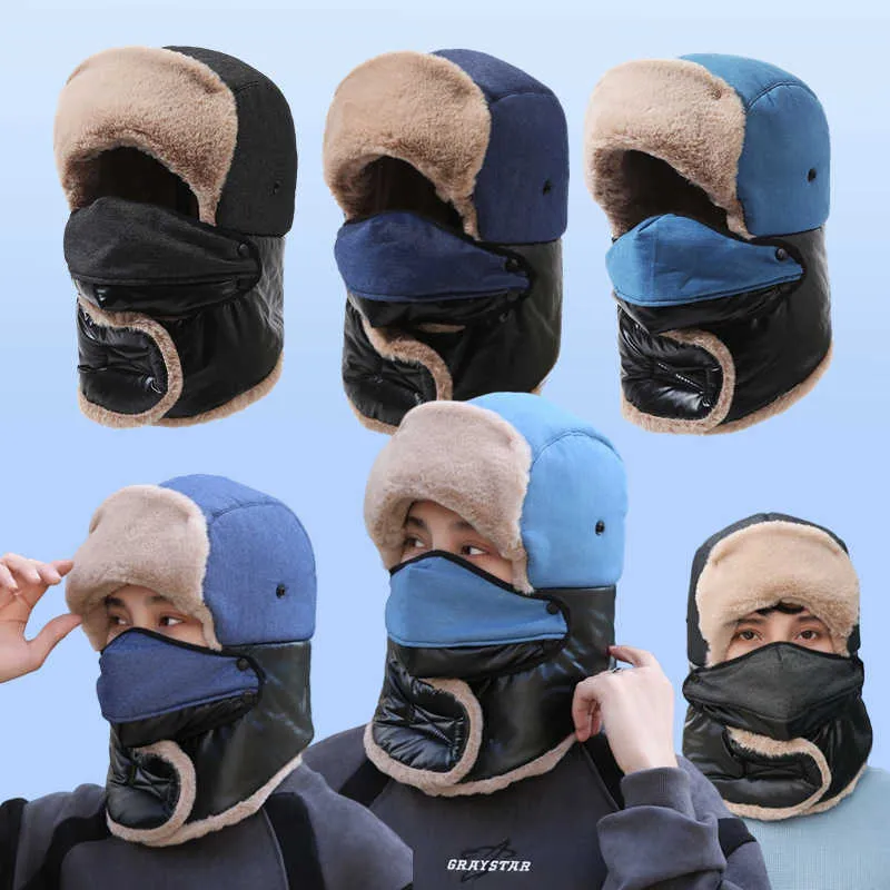 Men's Winter Denim Trapper Hat: Windproof Cycling Cap, Warm Faux Rabbit ...