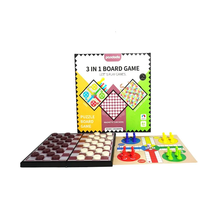 3-in-1 Kids Board Game Set - Checkers, Aeroplane Chess & Snakes and ...