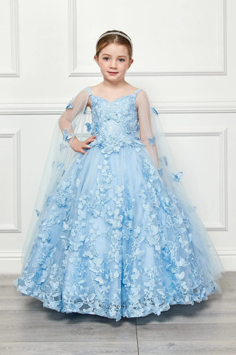 Glittery 3D Butterfly Cape Pageant Dress For Little Girls Perfect For ...