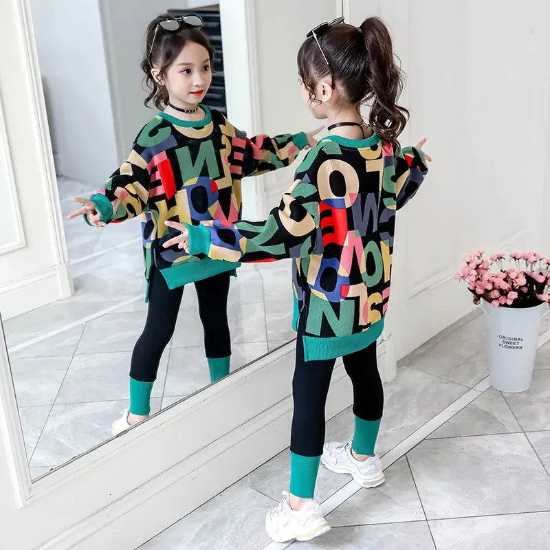 Girls' Autumn Winter Clothing Set: Sweater, T-Shirt, Hoodie & Leggings ...
